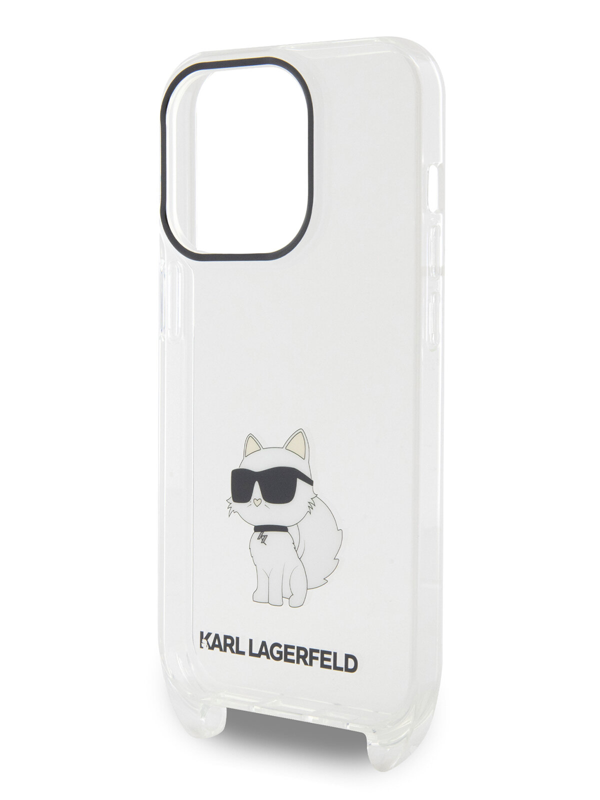 Lagerfeld для iPhone 15 Pro чехол Crossbody PC/TPU NFT Choupette + Big Strap Hard Transparent