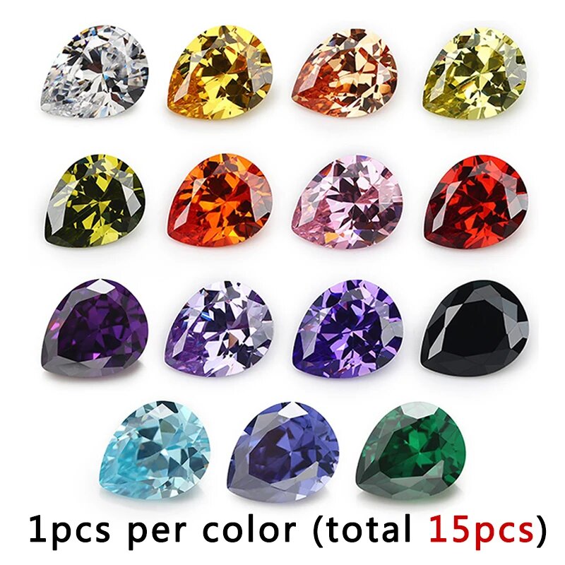 Синтетические камни с фианитами грушевидной огранки, 15 цветов