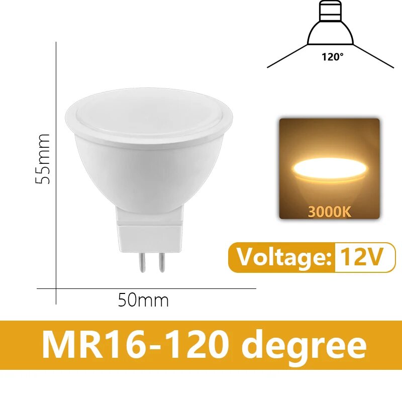 Светодиодный прожектор MR16 12V 3000K 120° 7W