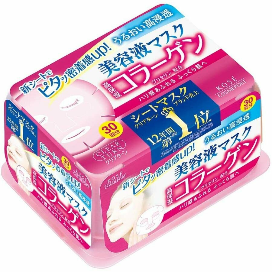 KOSE Маска для лица Essence Collagen Регенерирующая питательная с коллагеном, 30 шт. бокс
