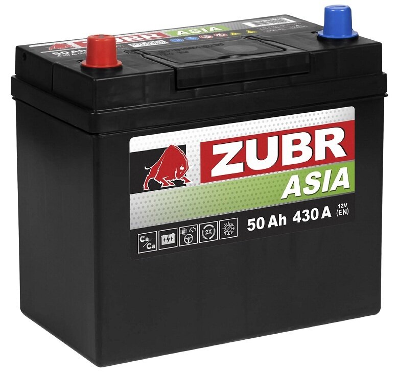 Аккумулятор автомобильный Zubr Premium Asia 50 А/ч 430 А прям. пол. тонк. кл. Азия авто (237x127x225) ZPA501 2024г