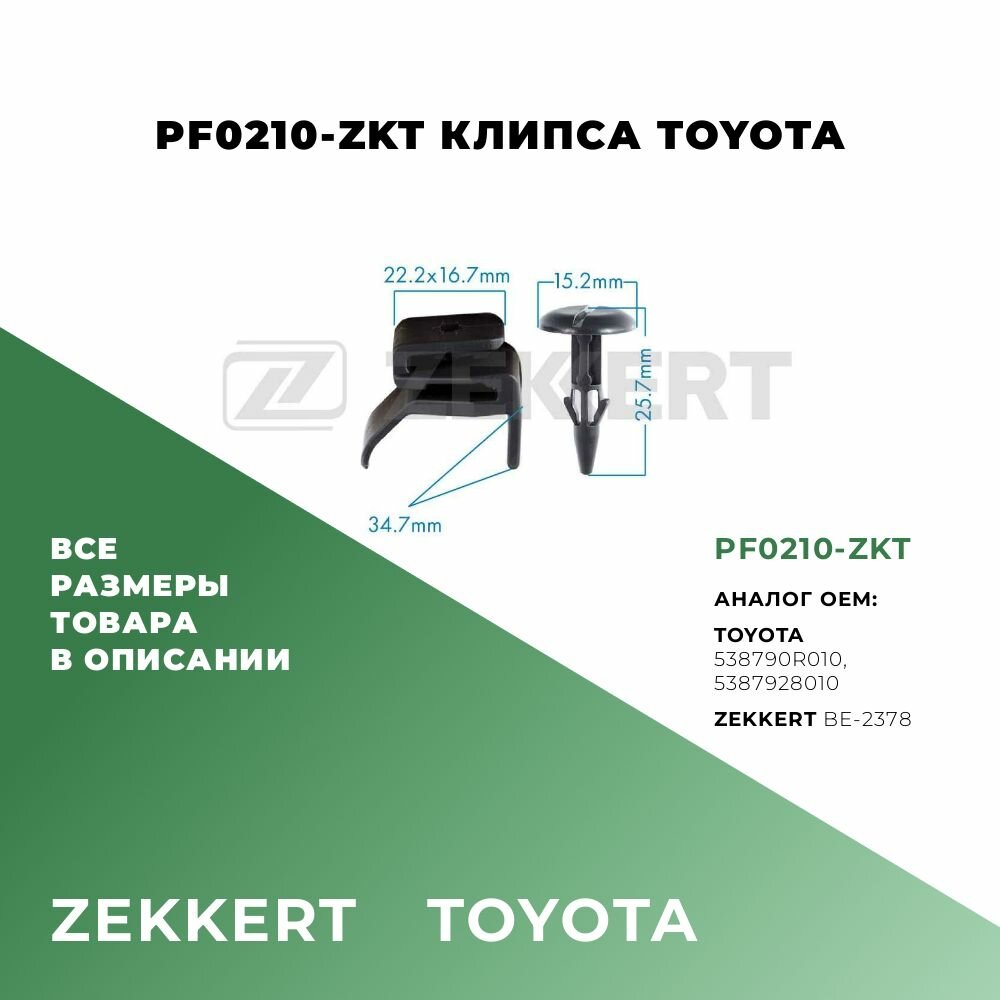 Клипса пластиковая M15,2x22,2; OEM: 538790R010, 5387928010, BE-2378; 5 шт