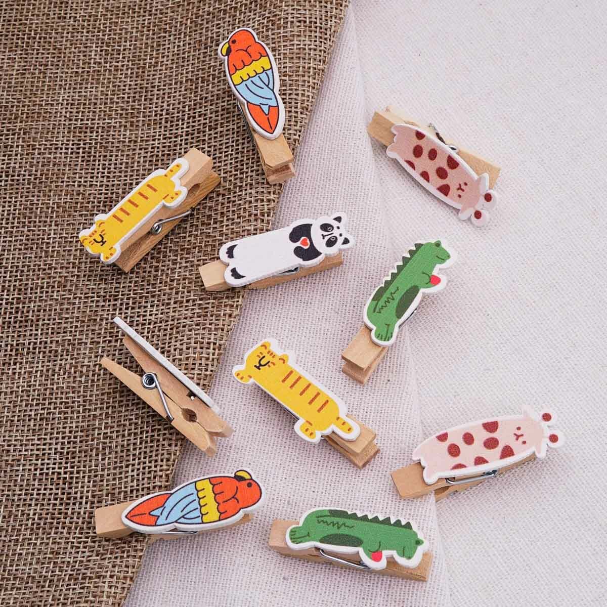 Прищепки декоративные деревянные 'Животные', 3,5 см, 10 шт, Айрис