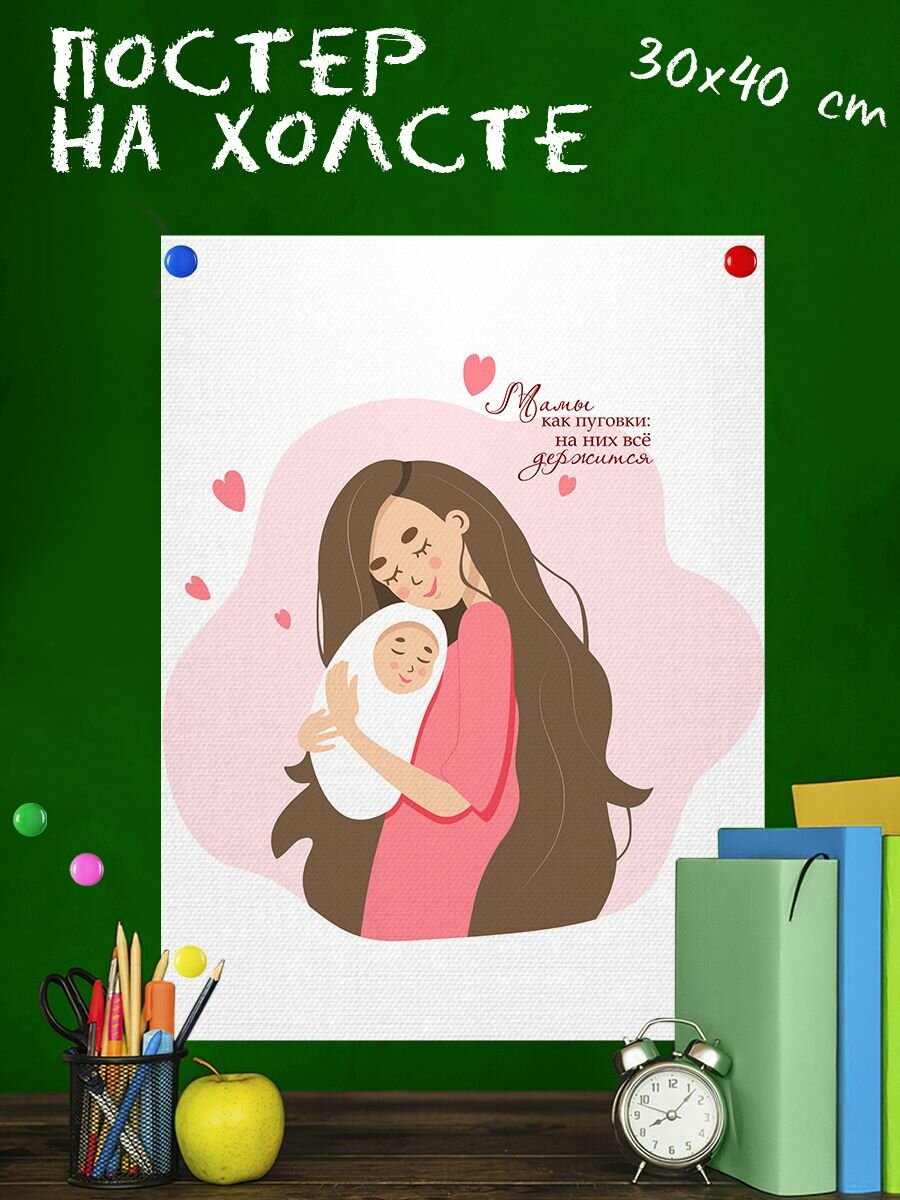 Обучающий постер-плакат для школы День матери Подарок для мамы как пуговки (2) 30х40 см
