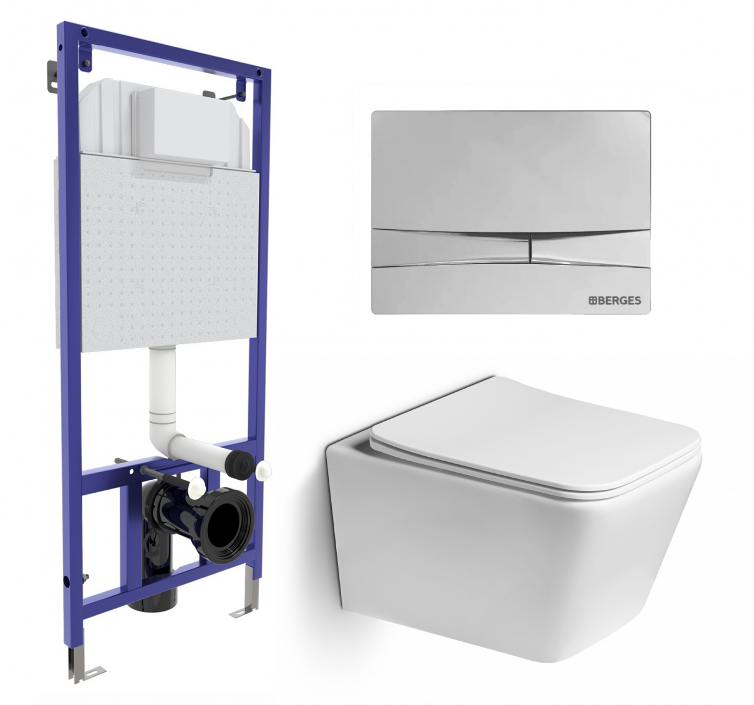 Комплект 3 в 1 инсталляция Berges Wasserhaus Novum 040253 + Унитаз подвесной SantiLine SL-5007 + кнопка хром