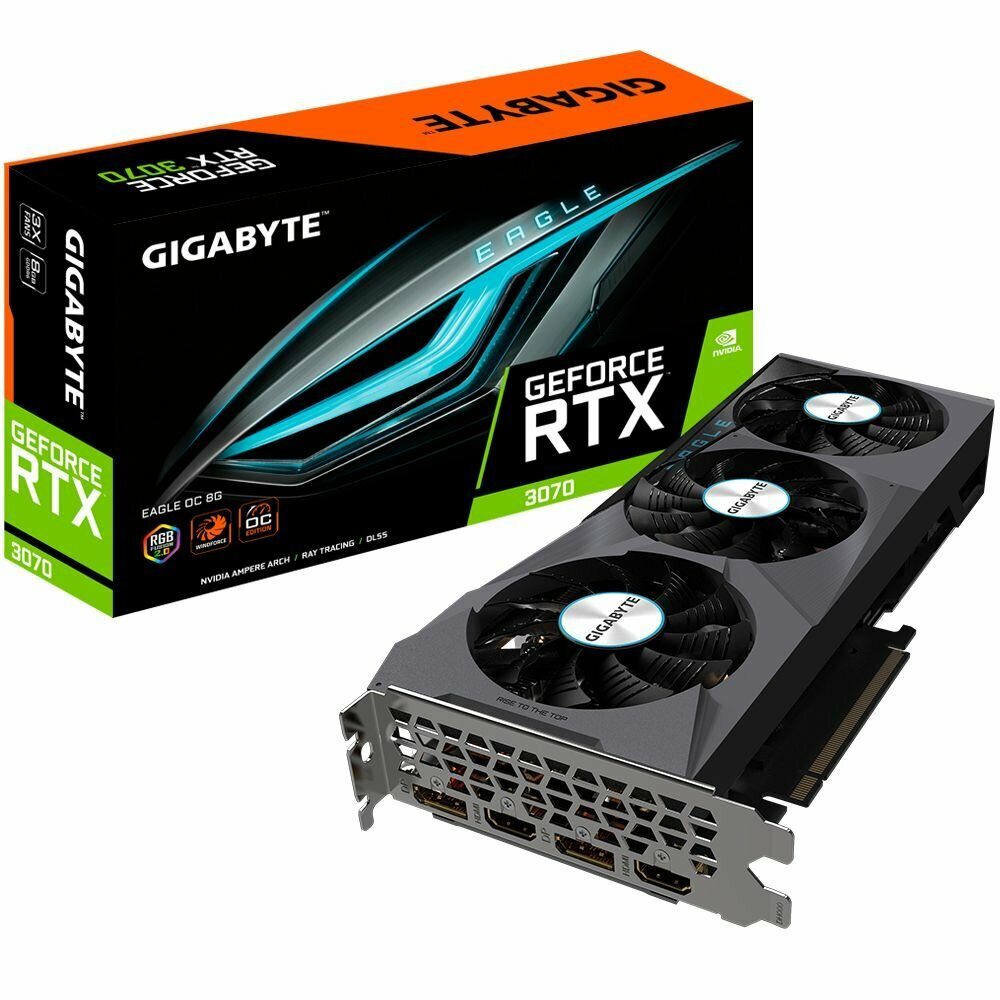 Видеокарта Gigabyte RTX3070 EAGLE OC 8GB GDDR6 256bit 2xHDMI 2xDP LHR RTL {10} (309619)