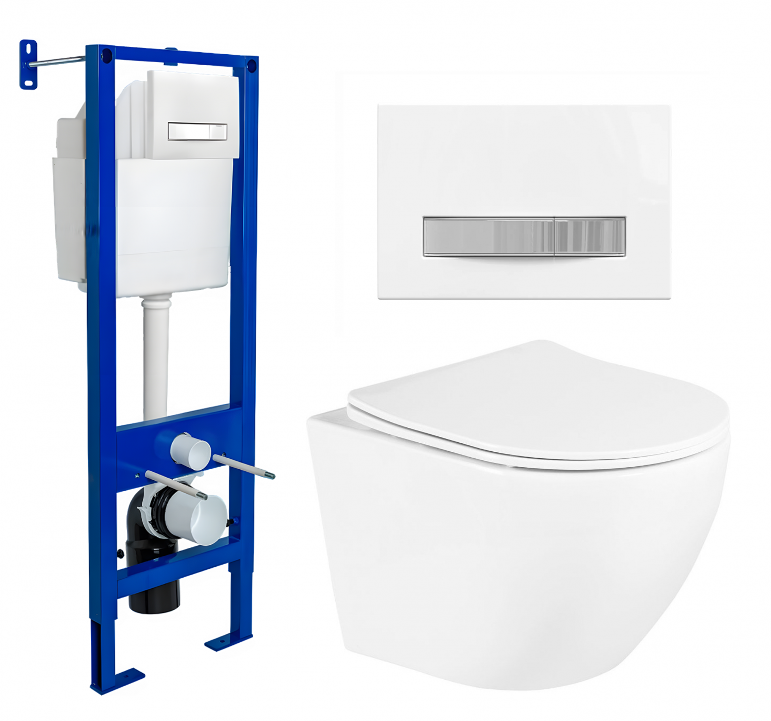 Комплект 3 в 1 инсталляция Berges Atom Line 410 + Унитаз подвесной BelBagno Uno BB3105CHR/SC + кнопка белая, хром