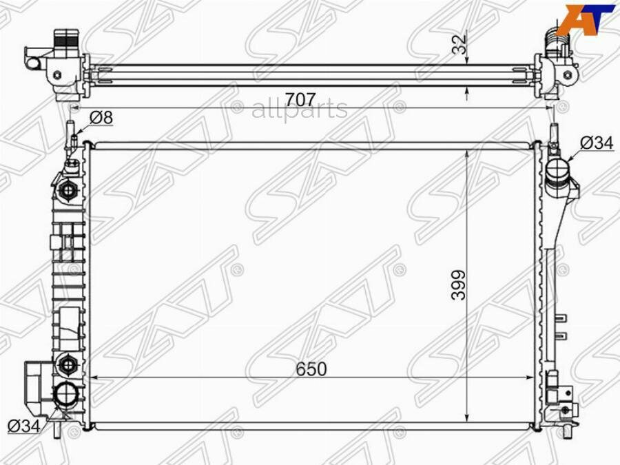 SAT SA0002 Радиатор Cadillac BLS 06-10 / Fiat Croma 05-10 / Opel Vectra 02-08 / Saab 9-3 02-14