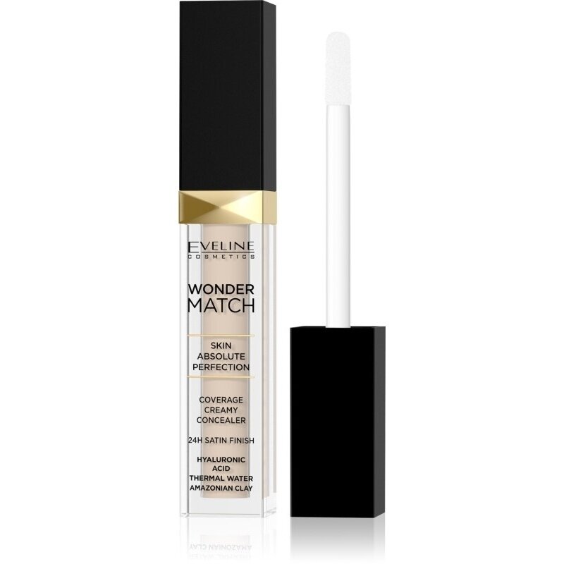 Консилер Eveline "Wonder Match", кремовый, с гиалуроновой кислотой, амазонской глиной, тон 025, Light Beige, 7 мл