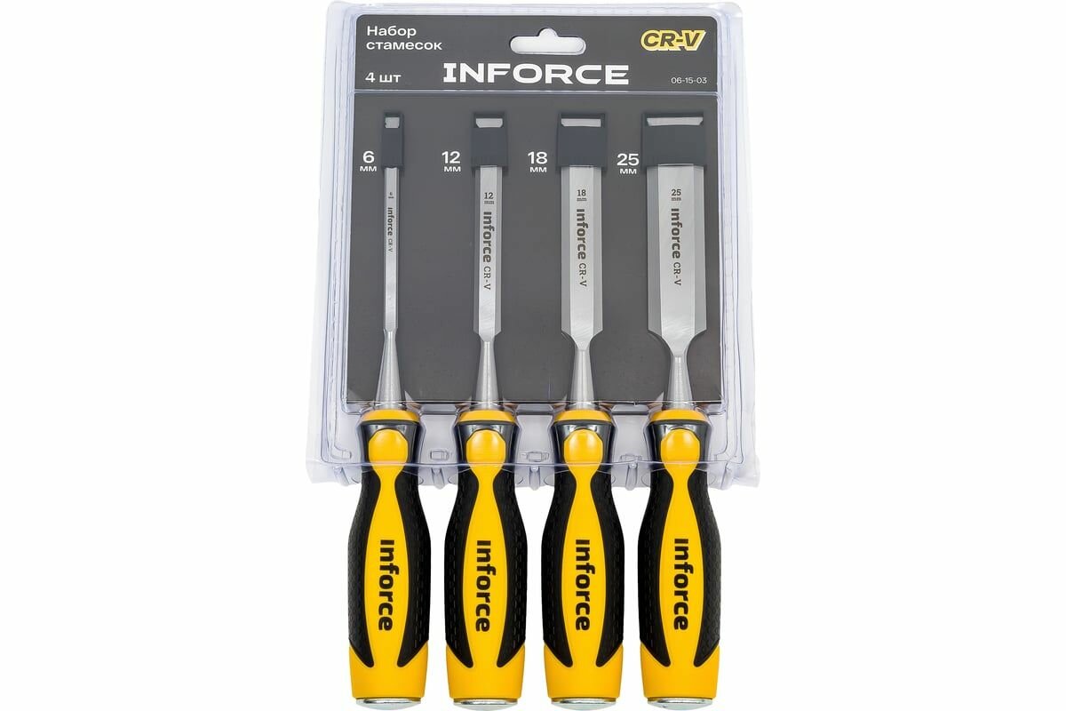 Набор из стамесок Inforce 4 шт, 6, 12, 18, 25 мм 06-15-03
