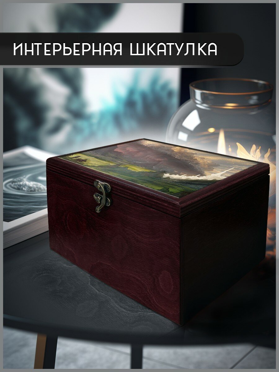 Шкатулка интерьерная вишня для украшений универсальная 22x17x12 см фильм Властелин колец (Lord of the rings, Гондор, Средиземье, Гэндальф, Толкин, фентези) - 2045