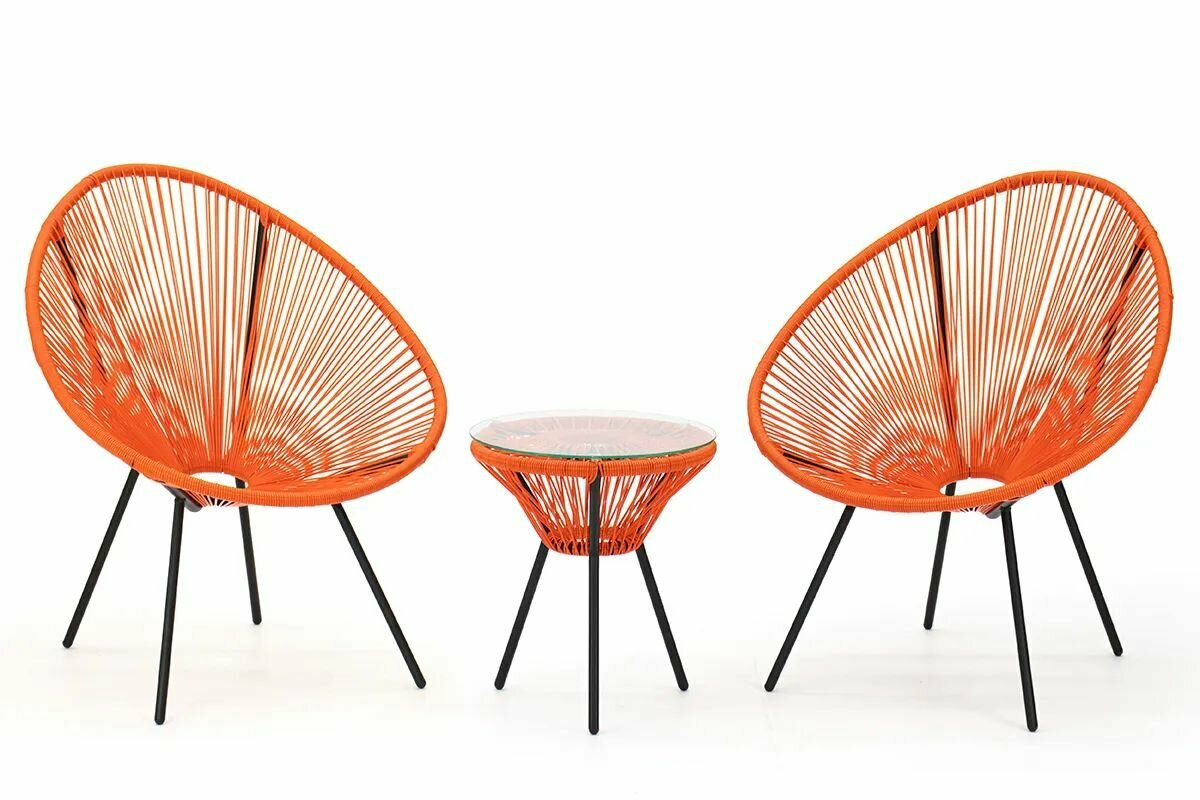 Комплект плетеной мебели KORNERA "Акапулько" на 2 персоны, каркас черный, искусственный ротанг оранжевый