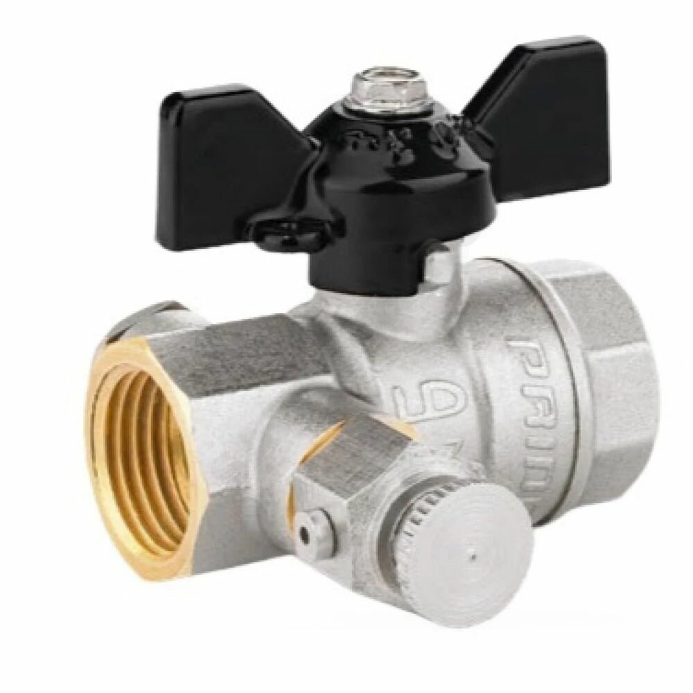 Кран шаровой латунь со спускником Pride никель Ду 15 ВР 1/2" бабочка LD 44.15. В-В. С. Б