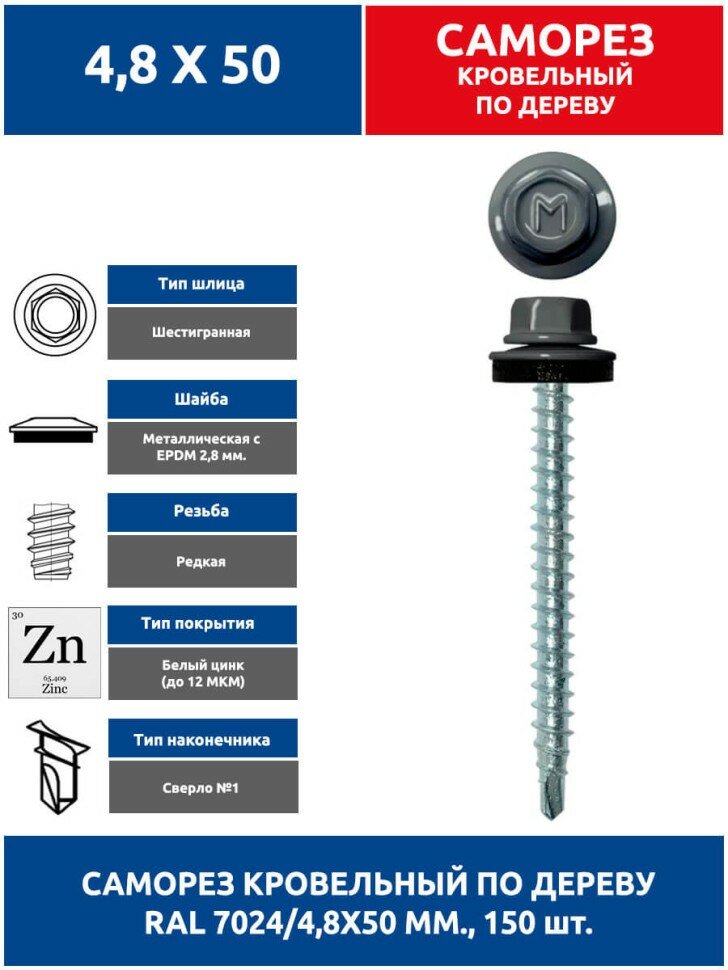 Саморез кровельный 4,8х50 мм. 150 шт