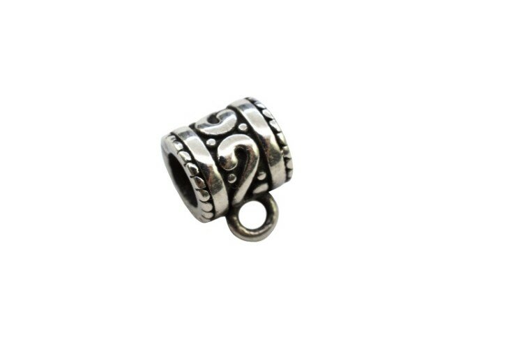 Держатель для кулонов 9,5х7х7,5мм, отверстия 1,8 и 4мм, цвет античное серебро, хирургическая сталь, 03-071, 1шт