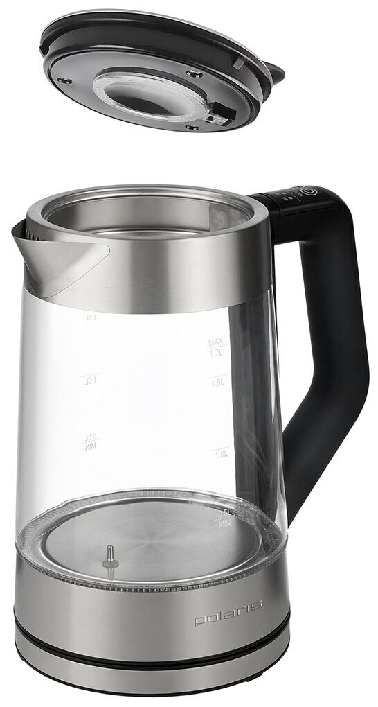 Электрочайник Polaris 1711CGLD, металл/стекло, мощность 2200Вт, 1,7л, серебристый