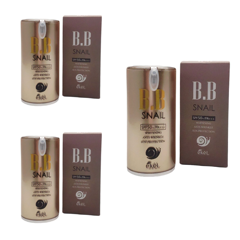 ВВ крем Ekel с экстрактом улитки для лица BB Snail Cream SPF 21 Whitening Anti-Wrinkle Sun Protector 50+ , PA (Pump), 50 мл, 3 шт.