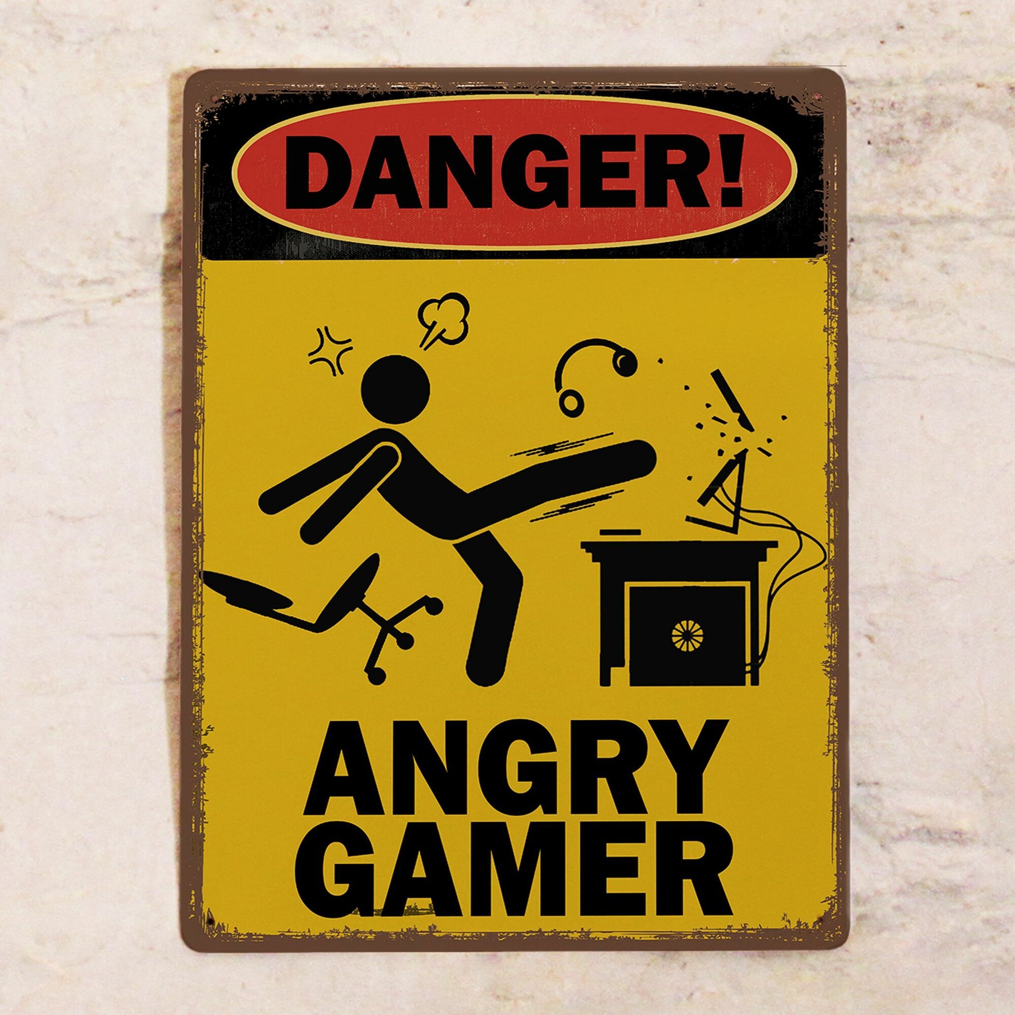 Подарок геймеру в комнату табличка Angry gamer, металл, 20х30 см.