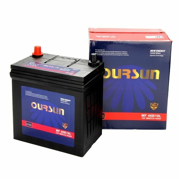 Аккумулятор OURSUN JIS MF 46B19R арт. MF 46B19R, Ёмкость 44 Ah, пусковой ток 380 A, 196x128x222