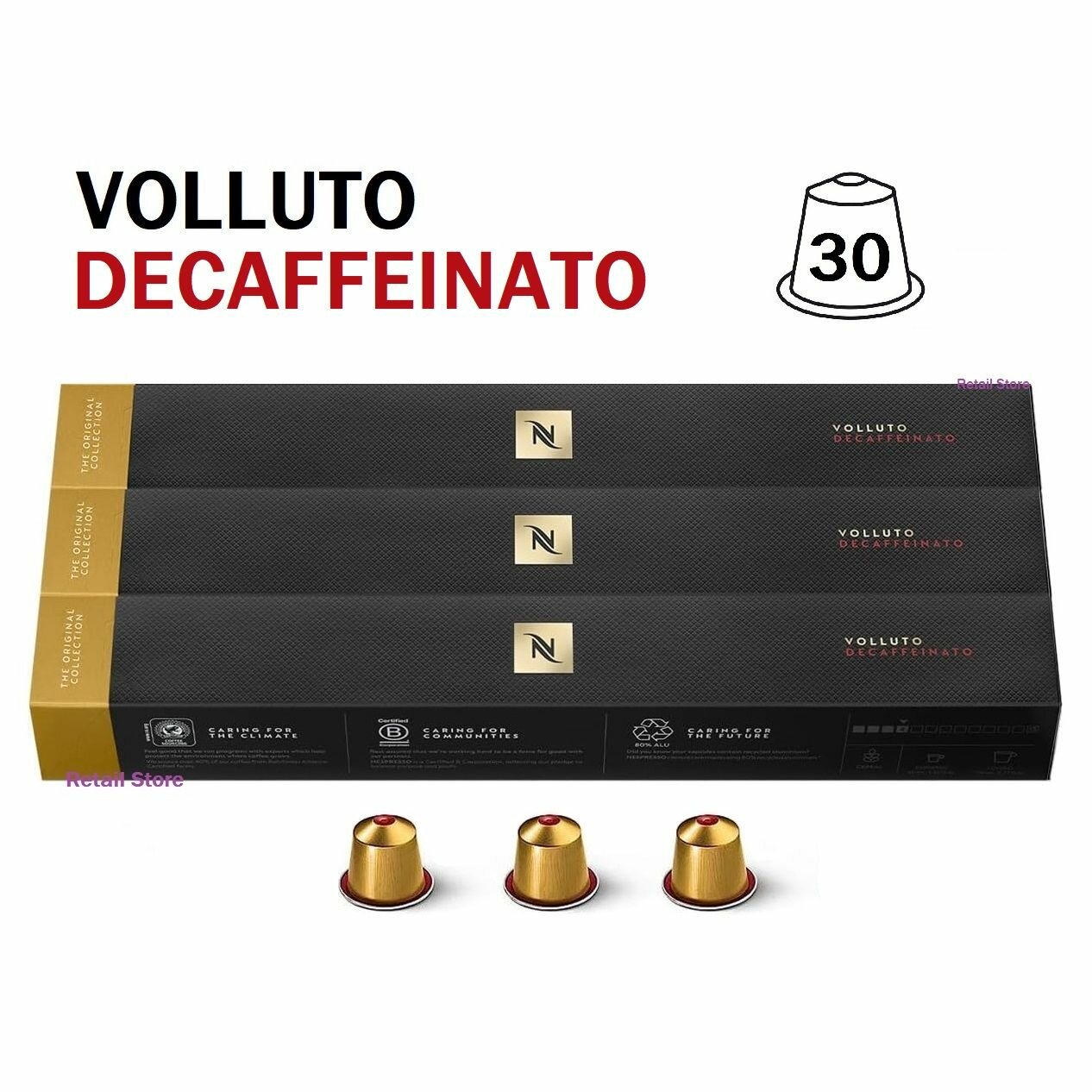 Набор кофе Nespresso Volluto Decaffeinato, 3 упаковки (30 капсул)