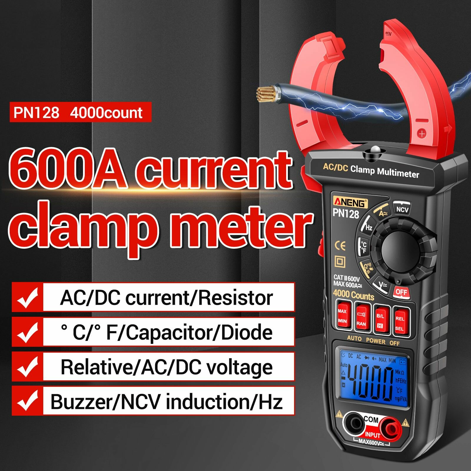 ANENG PN128 клещи-мультиметр True RMS 600A