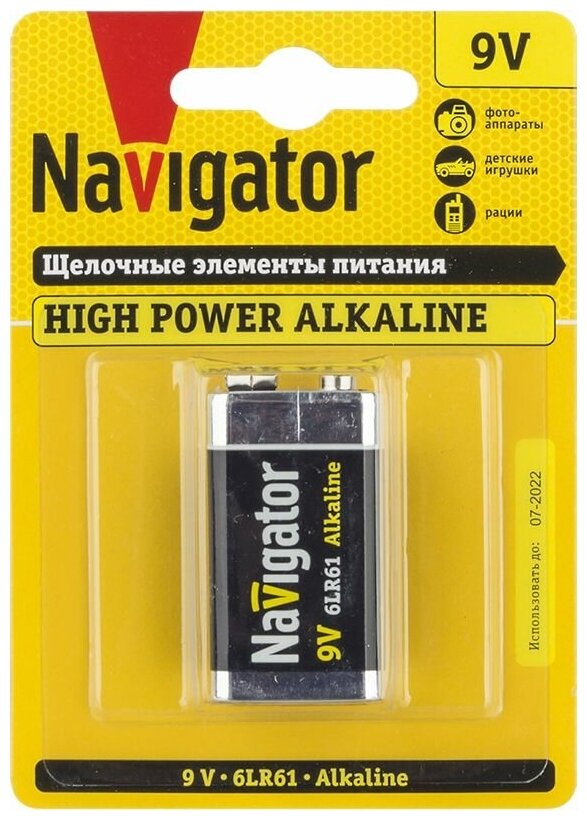 Элемент питания алкалиновый «крона» 6LR61 94 756 NBT-NE-6LR61-BP1 (блист.1шт) Navigator 94756