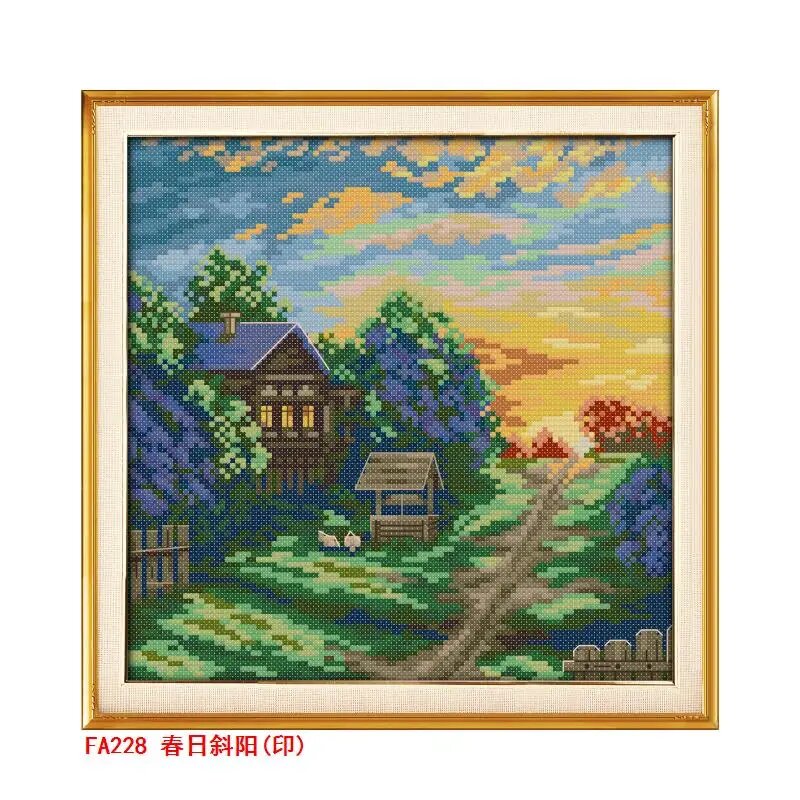 Набор для вышивки крестом "Закат солнца весной", 14 ct print canvas