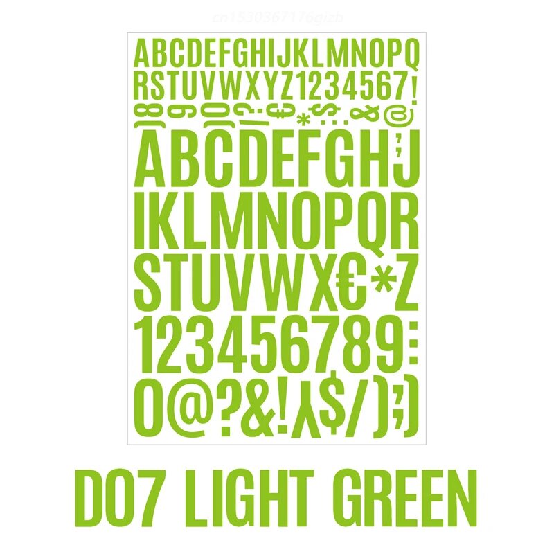 Наклейки на буквы английский алфавит, зеленый D07 Light Green