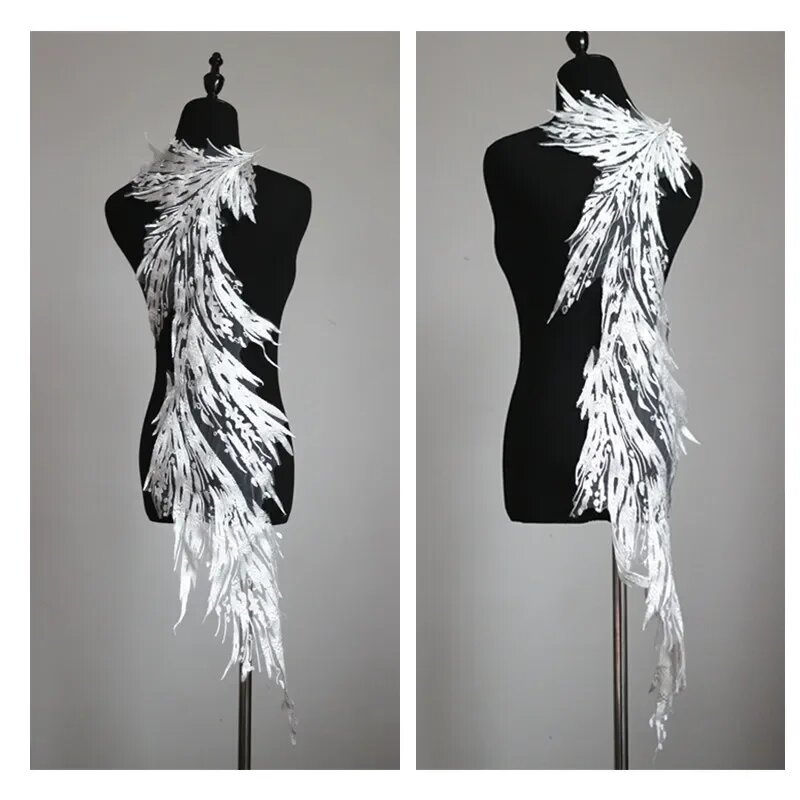 1 ~ 2 шт, большие крылья цвета слоновой кости, 2 размера, аппликация, полиэстер, вышитое кружево, свадебное платье сзади, сделай сам, цветочная аппликация, ткань, материал BD0507