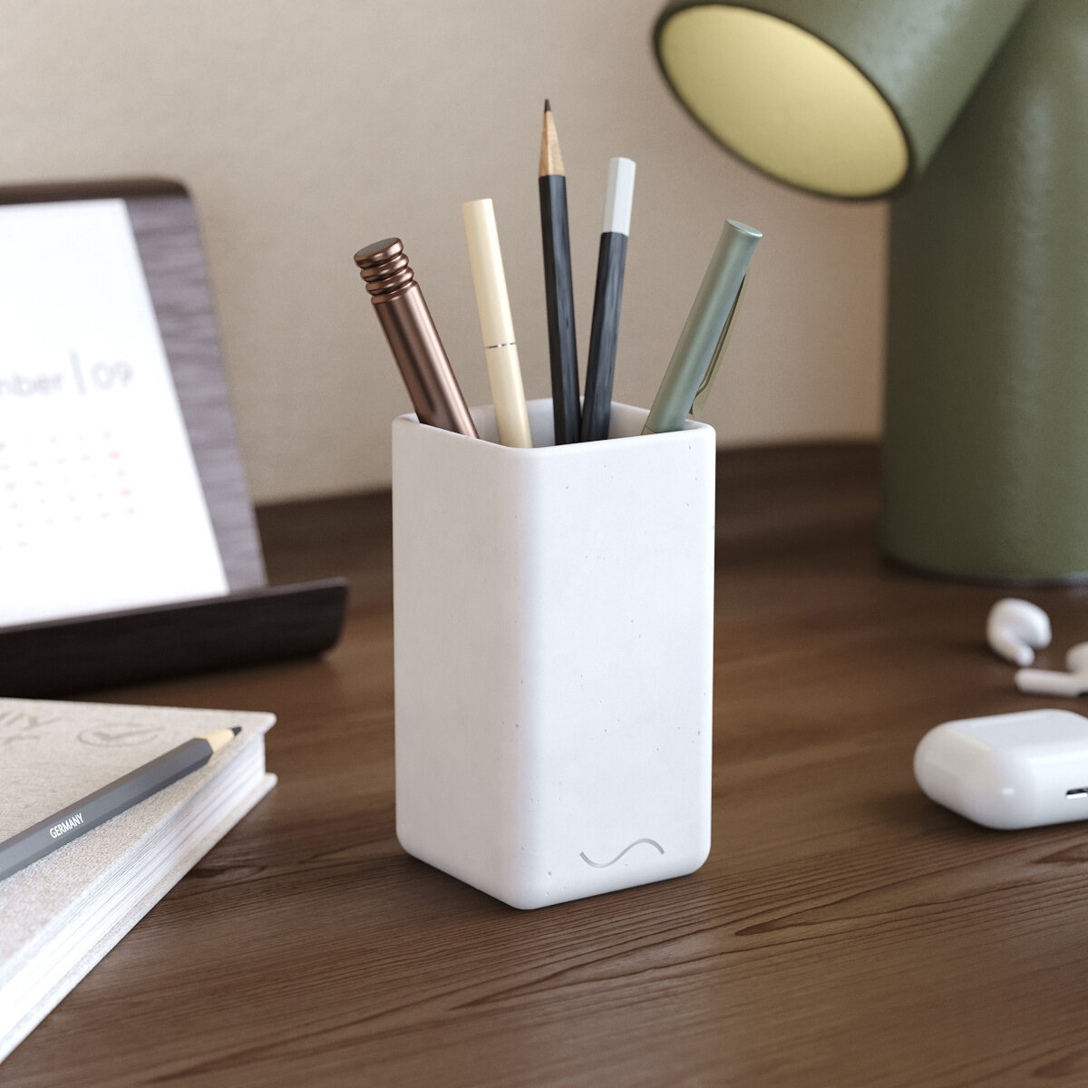 Стакан канцелярский, органайзер для ручек и карандашей Emily Slim, 6x6x11 см, белый матовый
