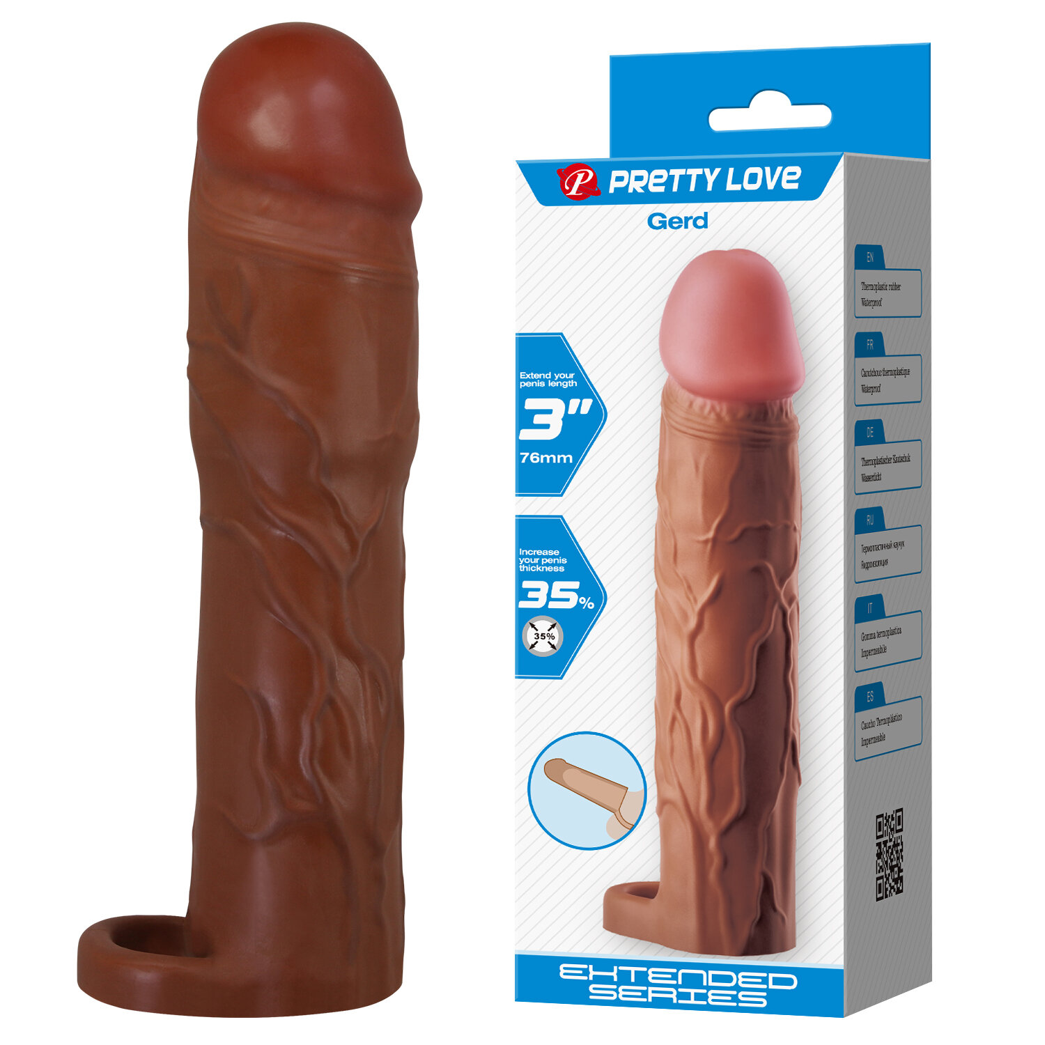 Насадка Pretty Love "Gerd", TPR, удлинение на 7.6 см, увеличение обхвата