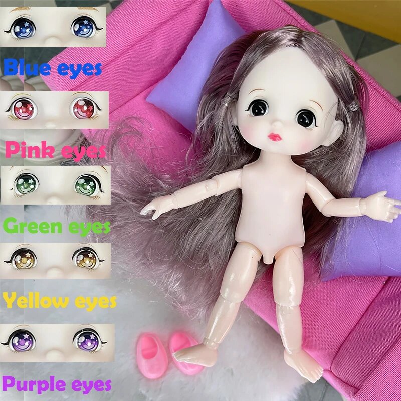 Шарнирная кукла Whiteroom 16 см голубые глаза Сиреневый, doll18, Black eyes doll