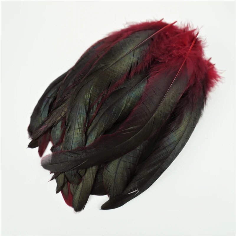 50 шт. окрашенные перья петуха FlyReal 15-20 см Бордовый, Wine red