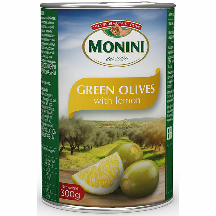 Оливки MONINI с лимоном /жесть/ 300г