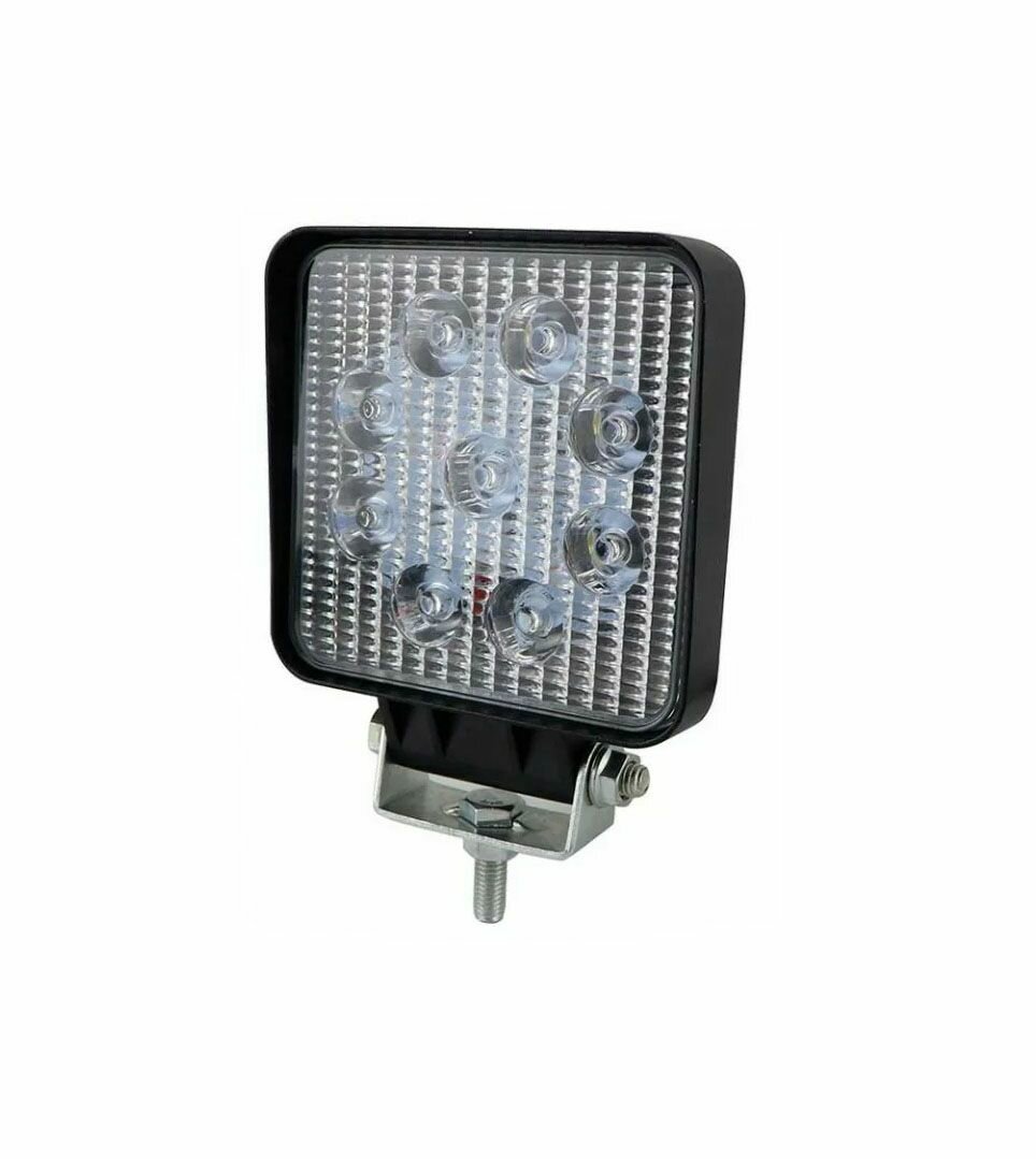 Фара светодиодная 27W 9 диодов SMD, толщина 25мм, квадратный металлический корпус, дальний свет (Spot)