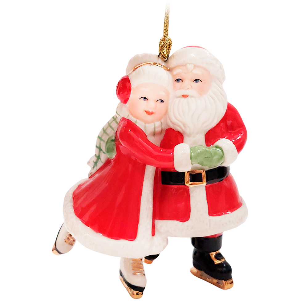 Фарфоровая фигурка "Дед Мороз и Снегурочка на коньках", с золотом