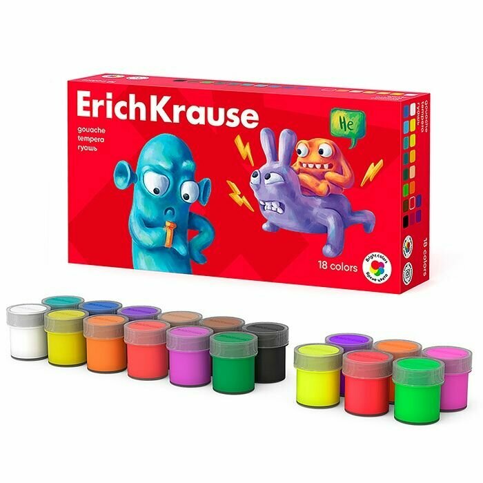 Гуашь Erich Krause Jolly Friends, 18 цветов по 20 мл (61416)