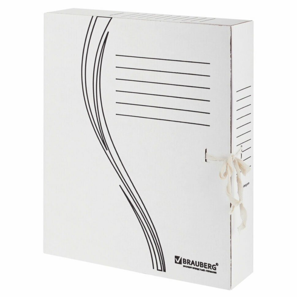 Папка архивная с завязками А4 (325х260 мм), 75 мм, до 700 листов, плотная, микрогофрокартон, БЕЛАЯ, BRAUBERG, 124850, 124850
