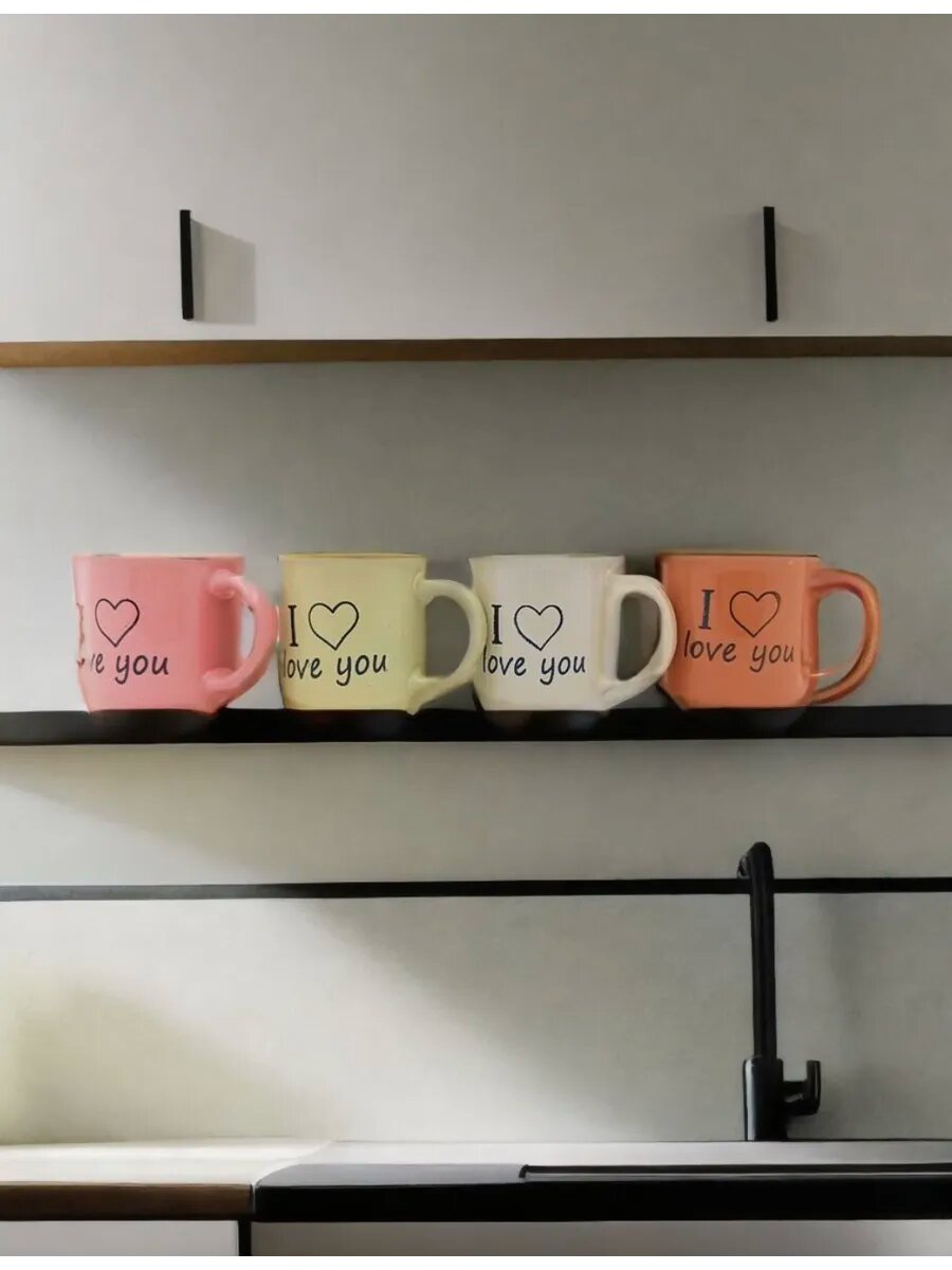 Набор кружек 4 шт. "I LOVE YOU", розовый, керамика, 4х220 мл