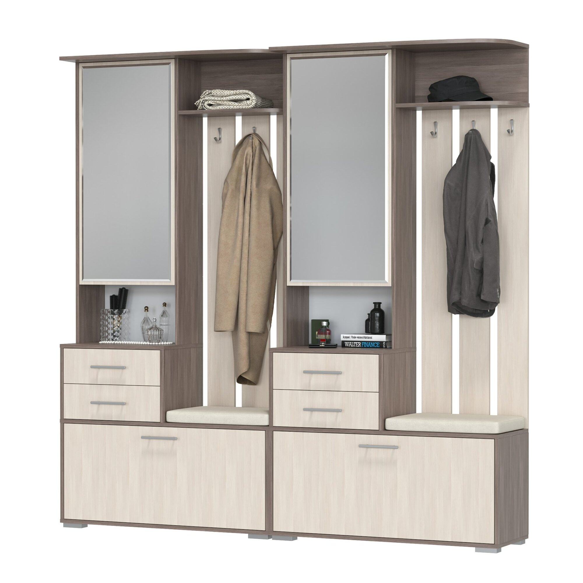 Широкая прихожая Гранд Кволити Домино, бодега тёмный/бодега светлый, 200х36х202 см