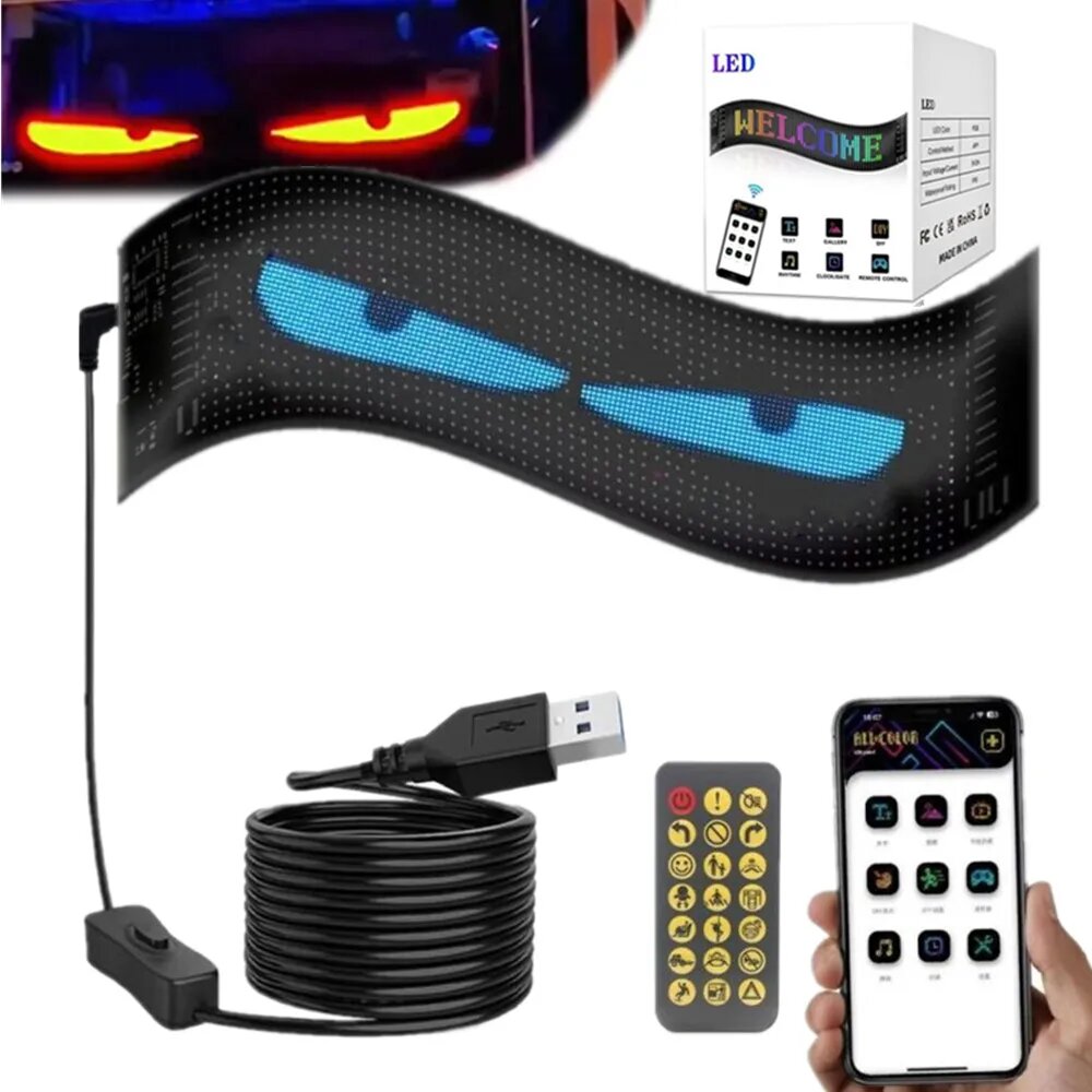 Автомобильные светящиеся глаза дьявола, гибкая рабочая панель, фотоматричный экран для 59.5cm x 12cm