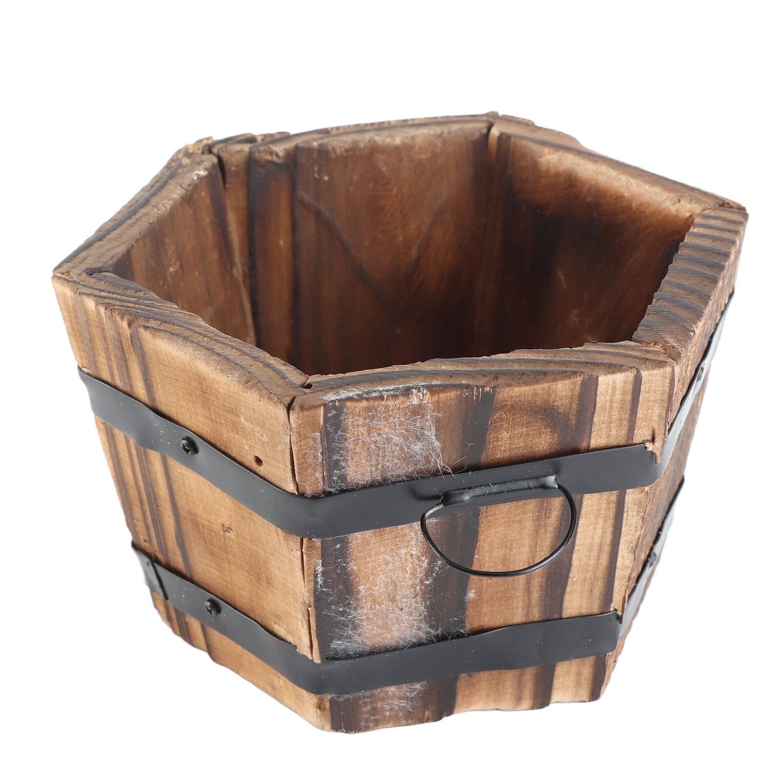 Горшок для цветов из цельного дерева, винтажная шестиугольная деревянная бочка, кашпо для сада, патио, домашнего декора S