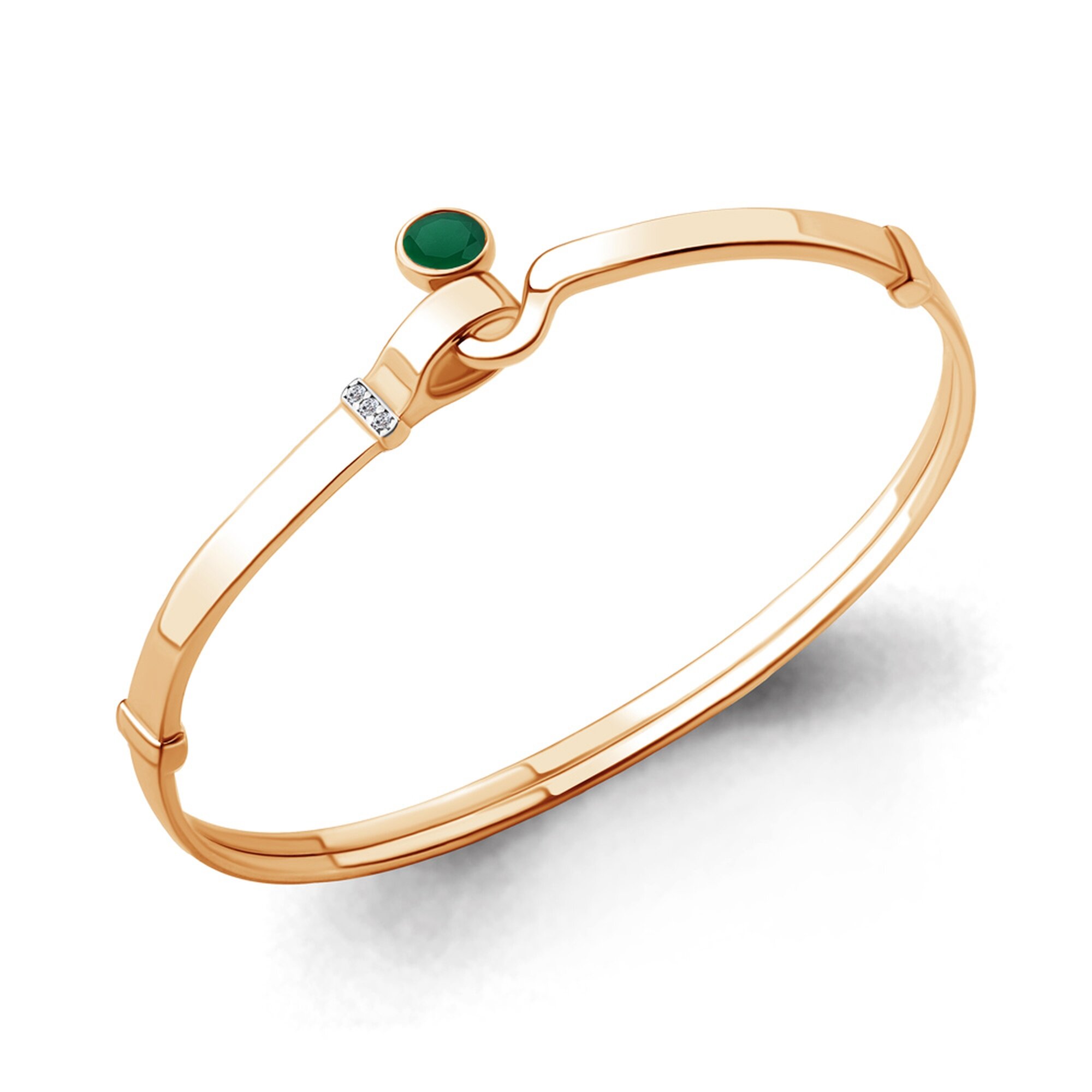 Жесткий браслет, серебро, 925 проба, золочение, агат, фианит