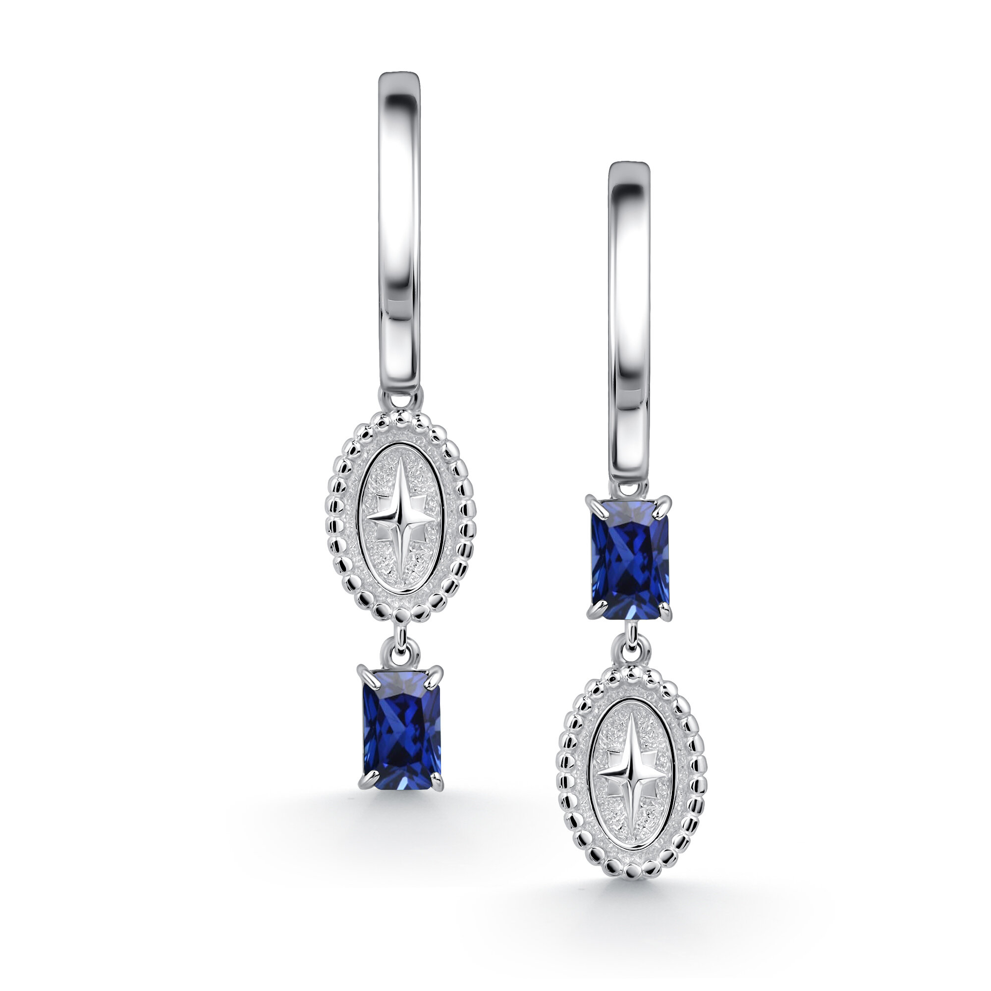 Серьги, серебро, 925 проба, родирование, сапфир синтетический