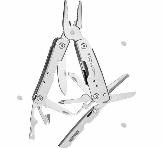 Мультитул походный тактический армейский велосипедный Roxon MINI M2 для рыбалки и охоты, 14 инструментов плоскогубцы, кусачки, шило, нож, отвертка, открывалка, чехол в комплекте=v=