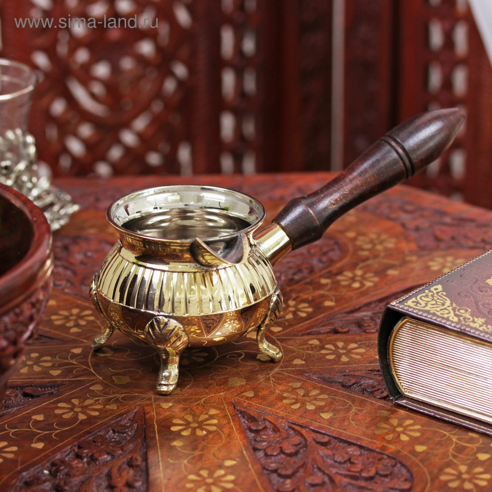 Турка для кофе , латунь, на ножках, ручная работа, объем 150мл