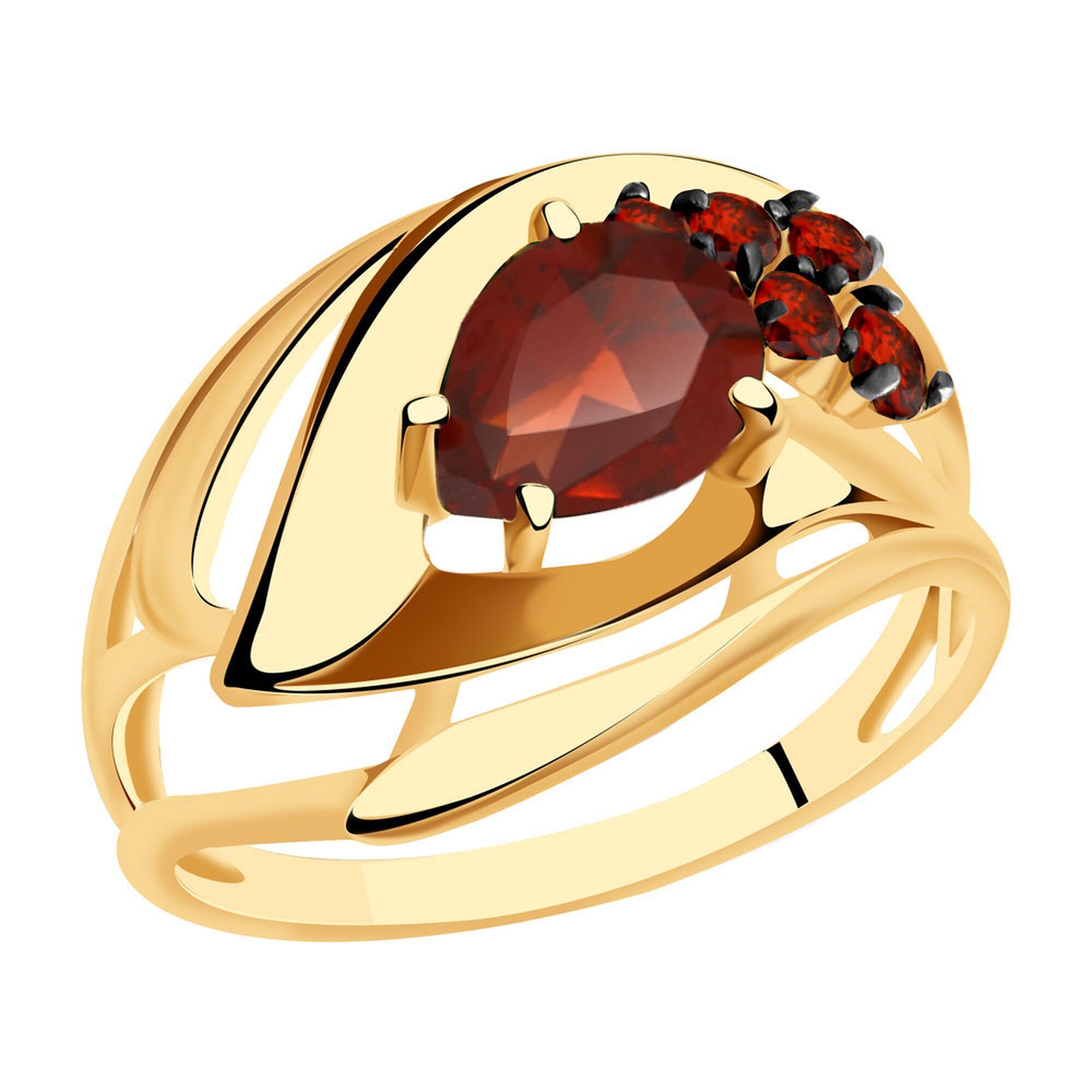 Кольцо, красное золото, 585 проба, фианит, гранат