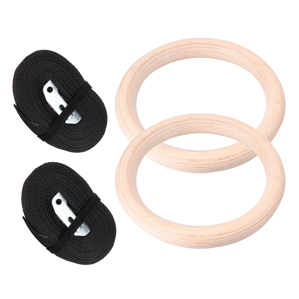 Пара деревянных гимнастических колец для тренировок с полиэфирными ремнями, фитнес и развитие силы
