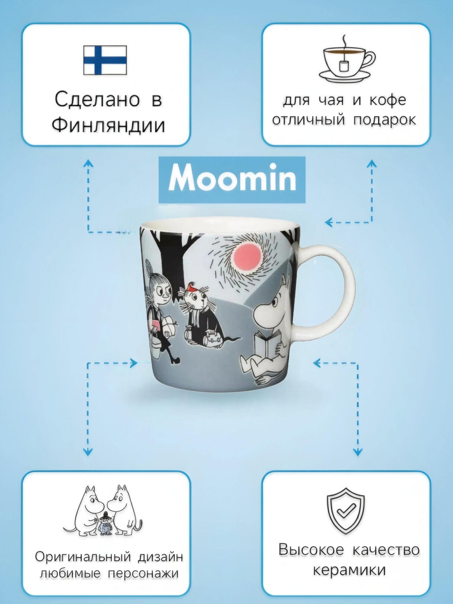 Кружка Arabia Moomin Hattivatit, 300 мл, фарфор, высота 8 см.(из Финляндии)