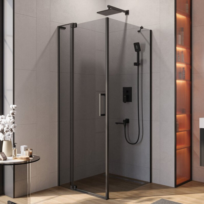 Душевой уголок Cezares Slider AH 1 90-80/90 Grigio Nero профиль черный, стекло серое